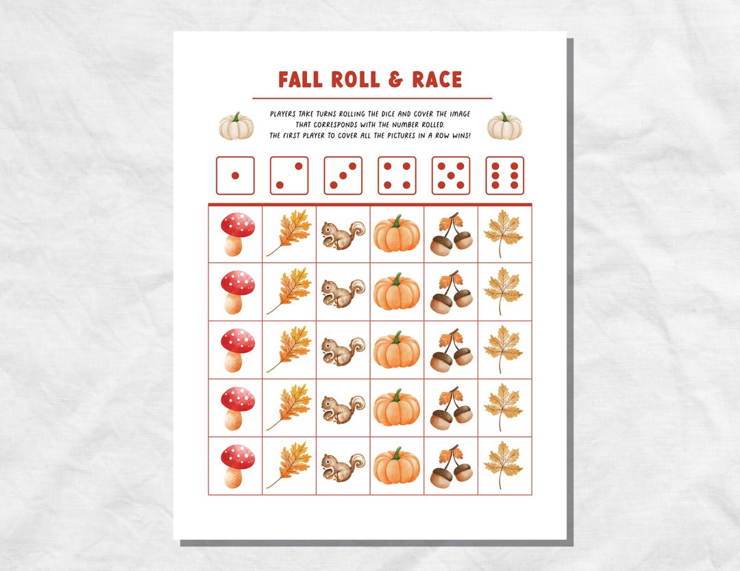 Fall Roll & Race Game, Kids Classroom Dice Game, Preschool Fall Game ...
