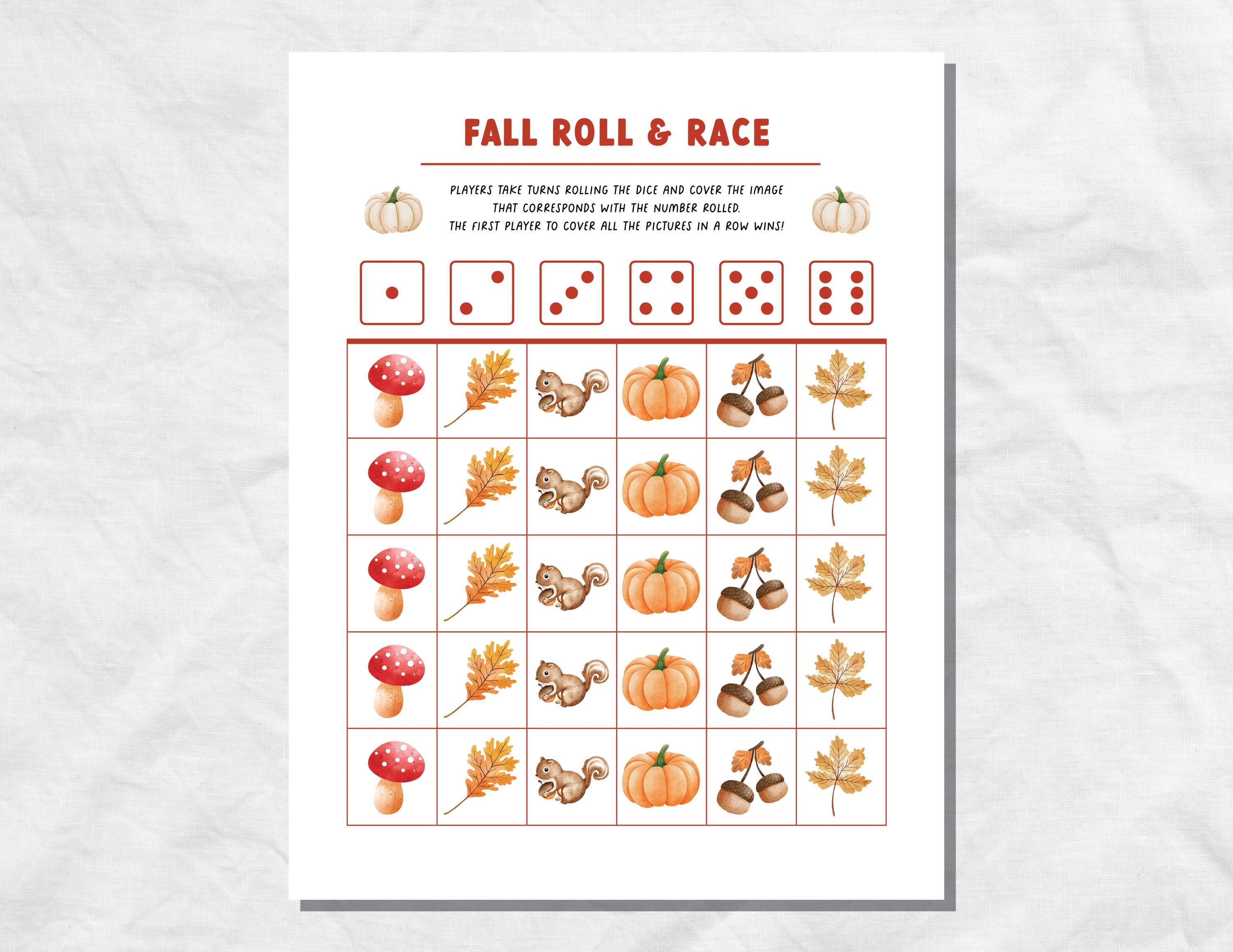 Fall Roll & Race Game, Kids Classroom Dice Game, Preschool Fall Game ...