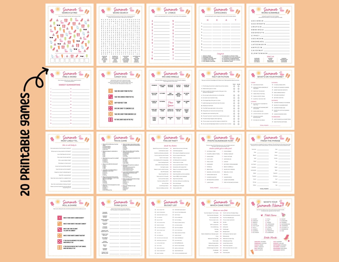 Summer Game Bundle, Summer Trivia Game, Printable Summer Game for Kids ...