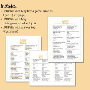 May Trivia Printable Game, May Quiz Question and Answers, May Themed ...