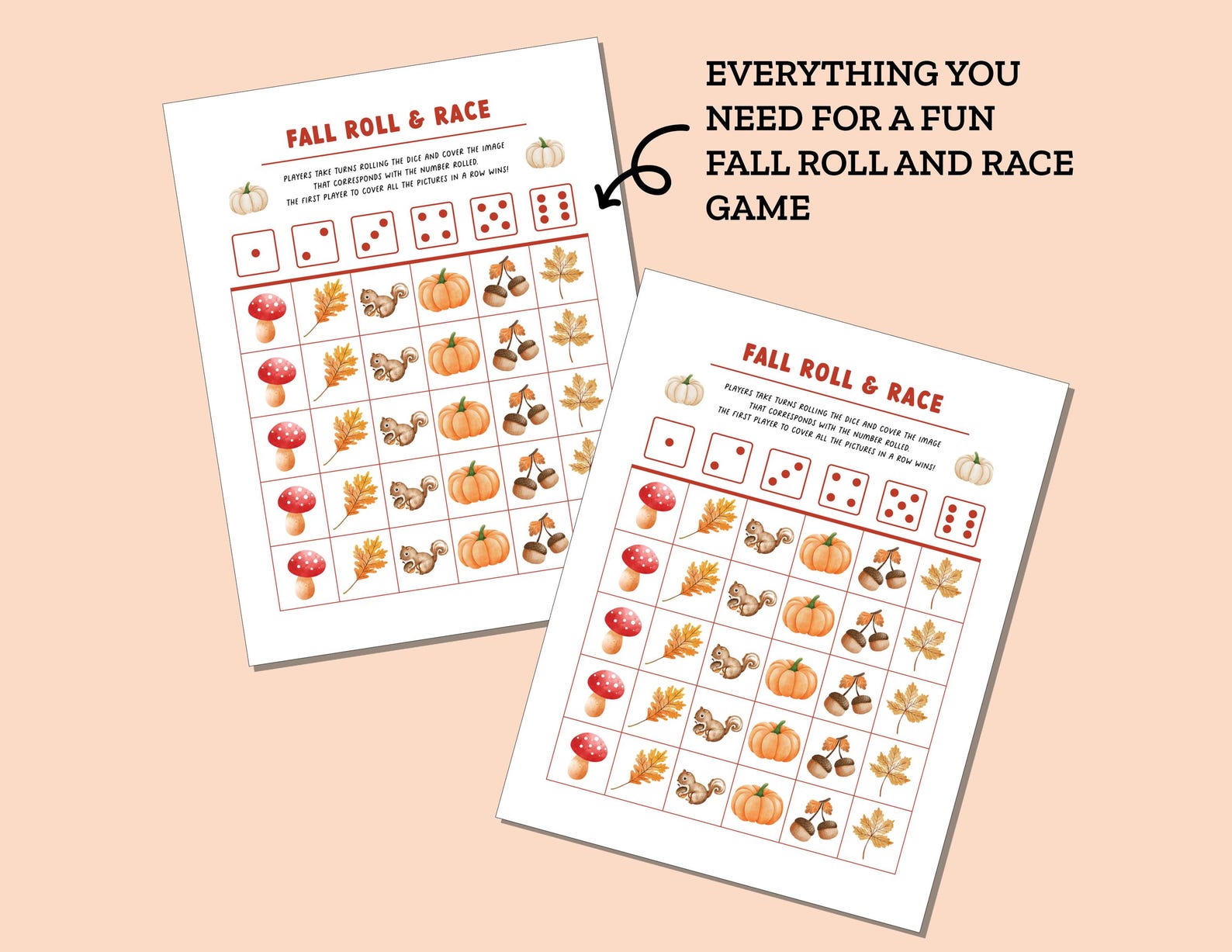 Fall Roll & Race Game, Kids Classroom Dice Game, Preschool Fall Game ...