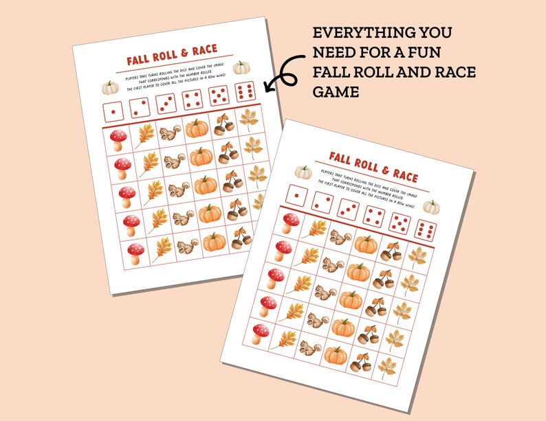 Fall Roll & Race Game, Kids Classroom Dice Game, Preschool Fall Game ...