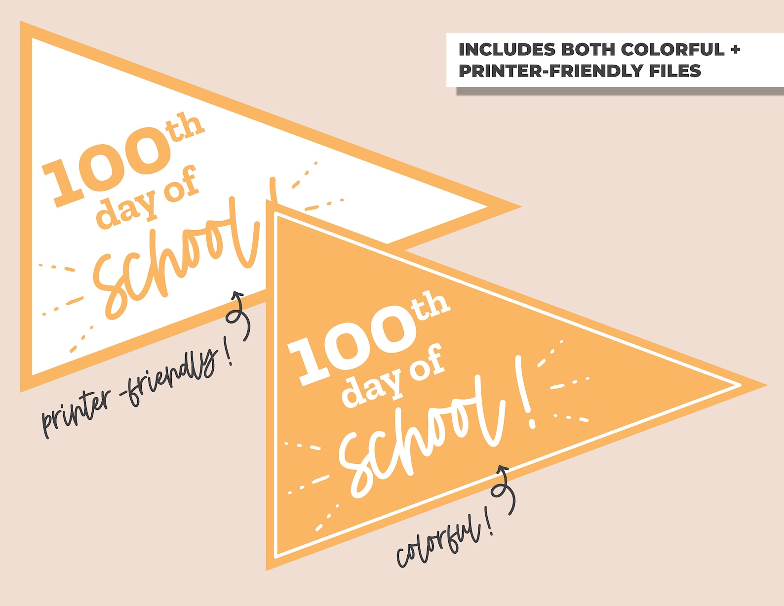 100th Day of School Printable Pennant Flags for Classroom Celebration ...