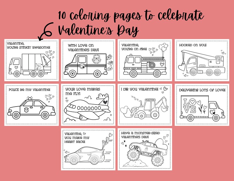 Construction Truck Coloring Pages for Valentines Day - Etsy