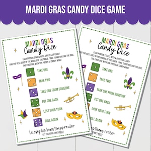 Mardi Gras Candy Dice Game, Fun Mardi Gras Game for Kids, Kids Mardi ...
