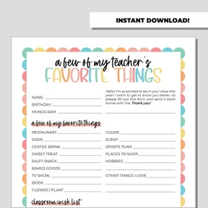 All About the Teacher Printable With Classroom Wishlist, Teacher ...