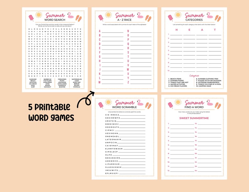 Summer Word Search, Summer Word Games for Adults, Pool Party Activity ...