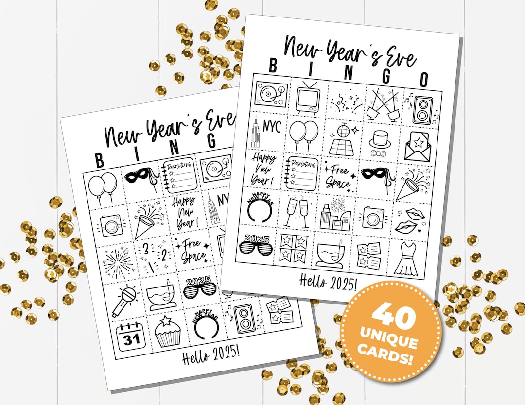 2025 New Years Eve BINGO Game, New Years Eve Printable Games, New Years ...