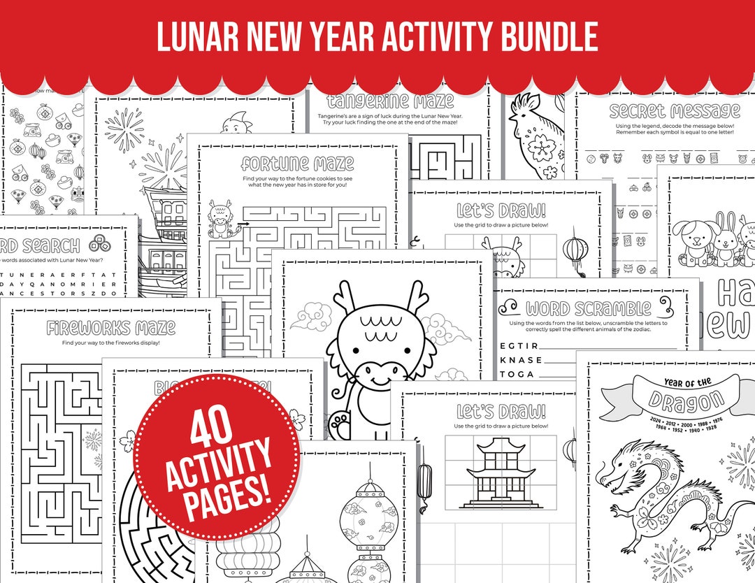 Lunar New Year Printable Activity Bundle With Coloring Pages, Word ...