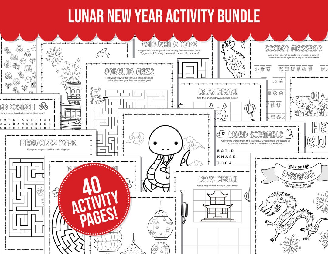 Lunar New Year Printable Activity Bundle With Coloring Pages, Word ...