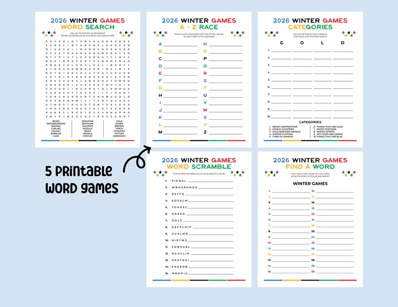 2026 Winter Games Word Search, Winter Word Games for Adults, Winter ...