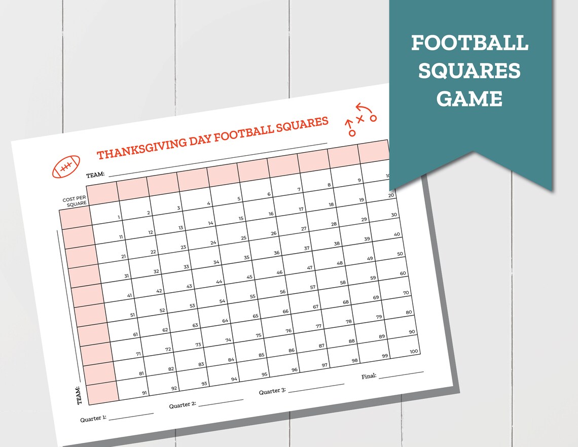 Football Squares Game Printable Football Squares - Etsy