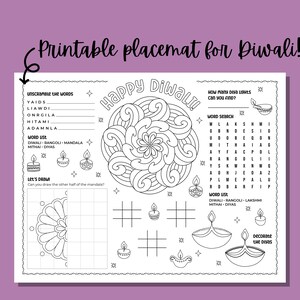 Diwali Coloring Page Placemat Activity for Kids Diwali Celebration ...
