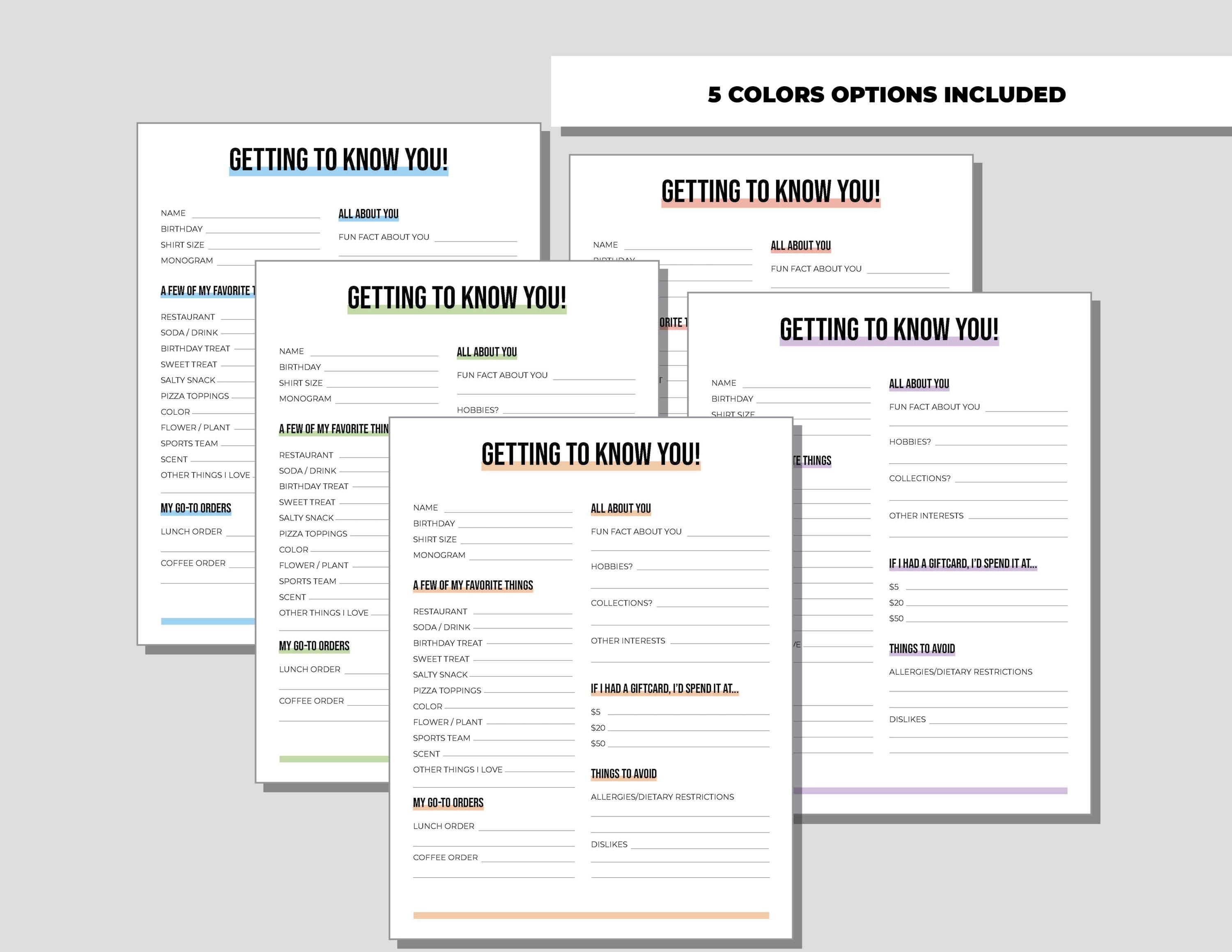 Employee Questionnaire, All About Me for New Team Members, Gift ...