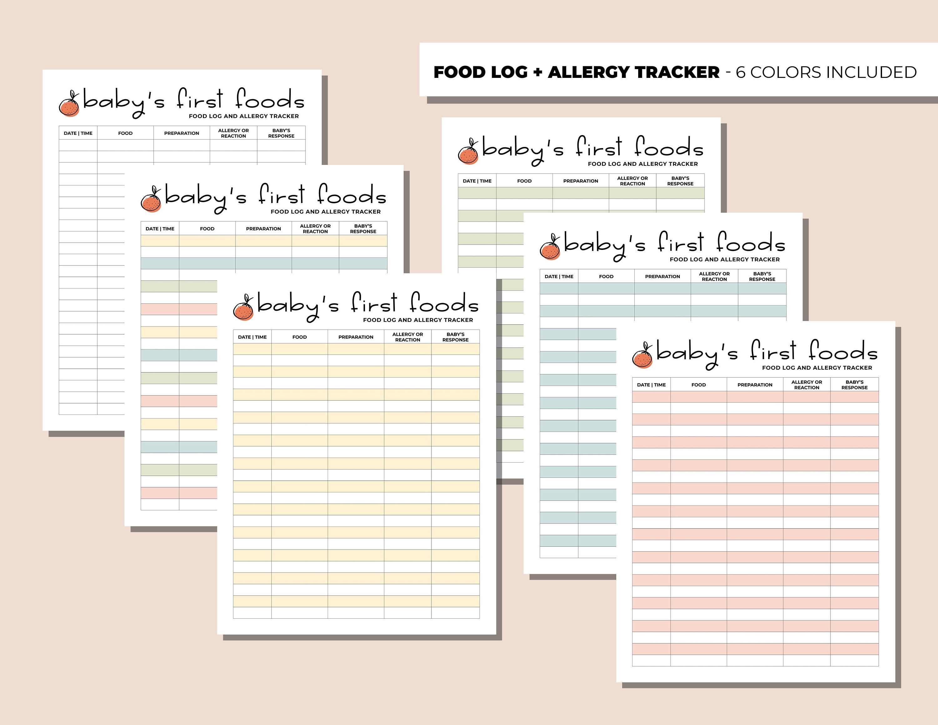 Baby Food Log Bundle! Perfect for Baby’s First Foods Checklist, Baby ...