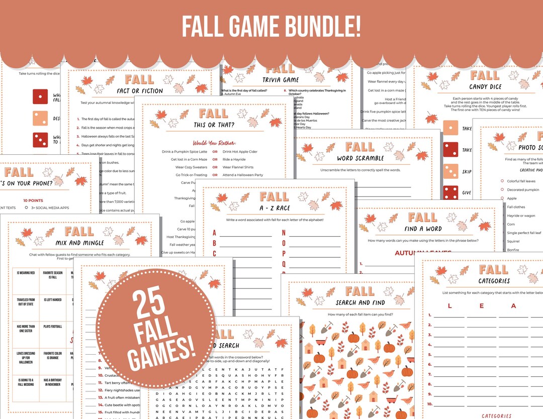 Fall Game Bundle, Fall Trivia Game, Printable Fall Game for Kids ...