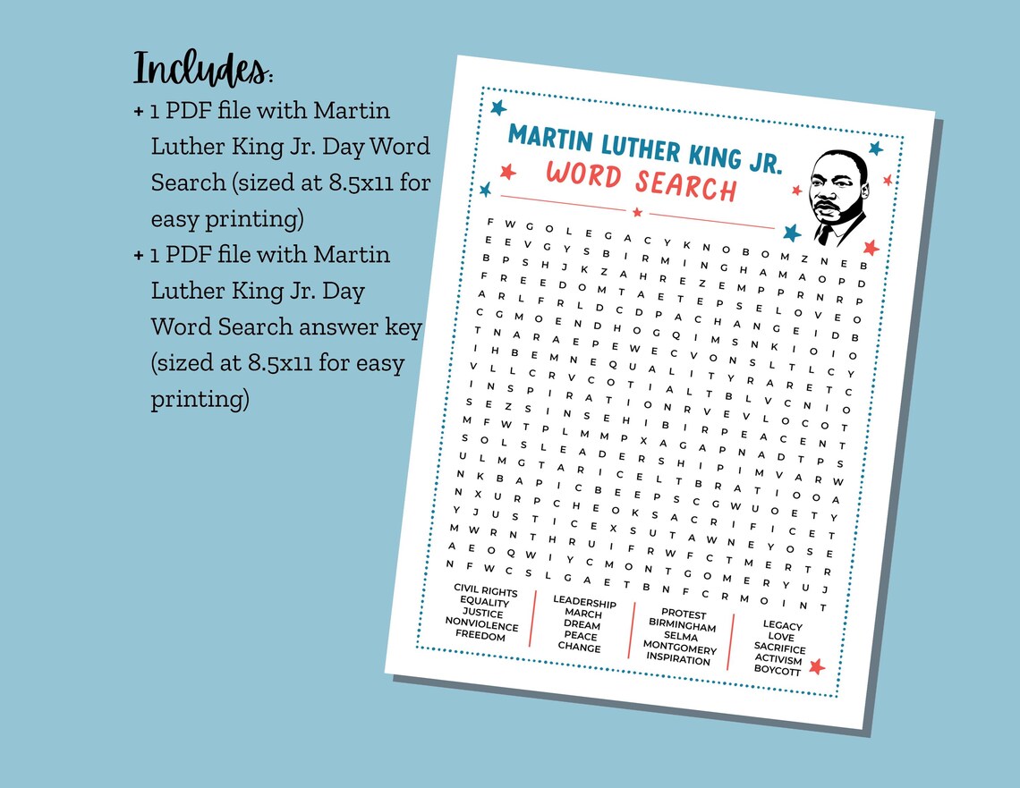 MLK Day Word Search, Printable Black History Month Game, February Word ...