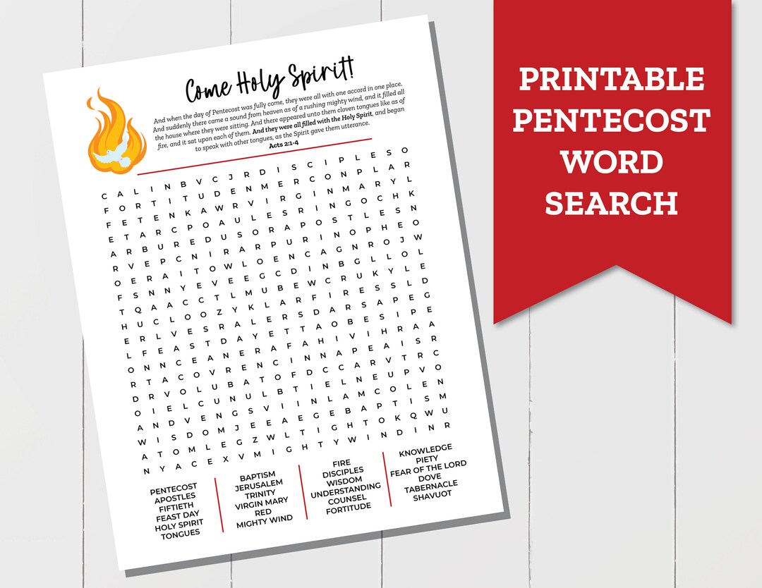 Religious Word Search, Christian Pentecost Games, Pentecost Word Game, Printable Kids Christian ...