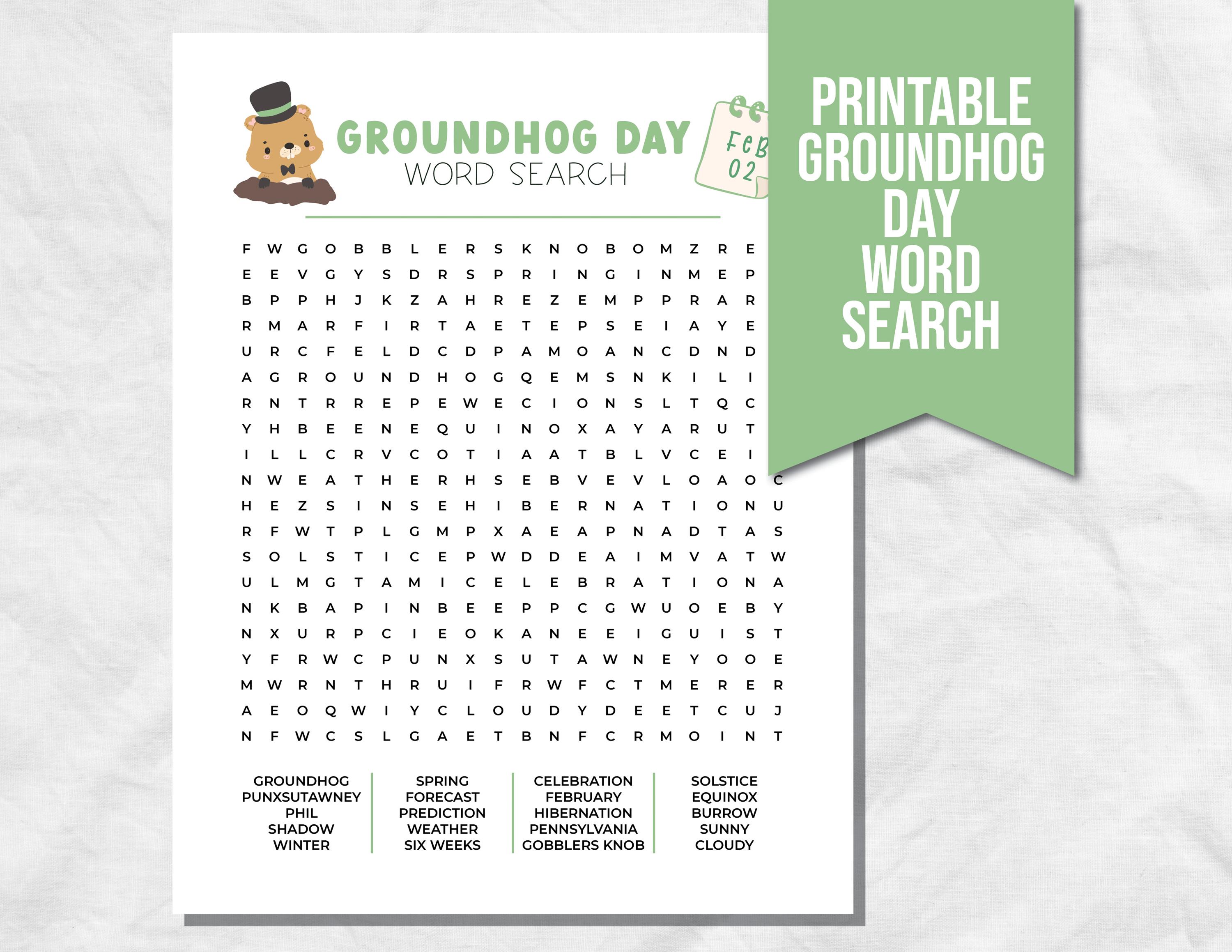 Groundhog Day Word Search, Printable Groundhog Day Games, Groundhog Day ...