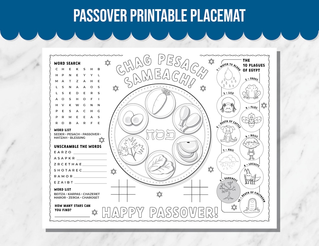 Passover Seder Plate Activity, Printable Passover Placemat for Seder ...