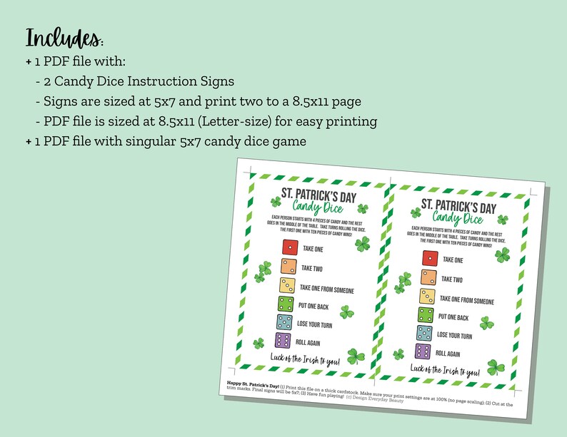 St Patricks Day Candy Dice Game Fun St Paddys Day Game for - Etsy