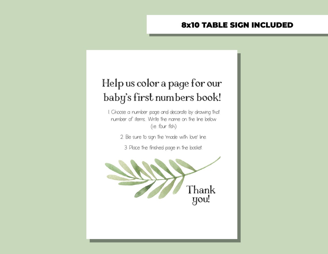 Baby's 1st Numbers Book Greenery Baby Shower Activity - Etsy