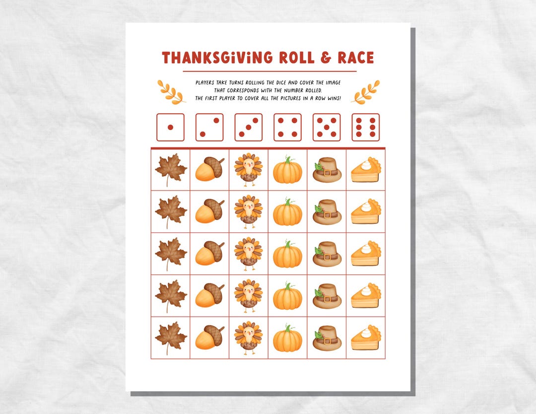 Thanksgiving Roll & Race Game, Kids Classroom Dice Game, Preschool Fall ...