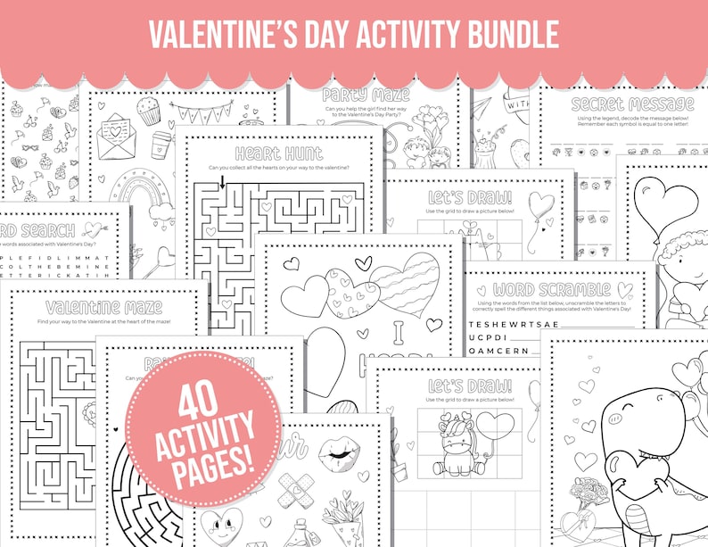 Valentines Day Printable Activity Bundle With Coloring Pages, Word ...