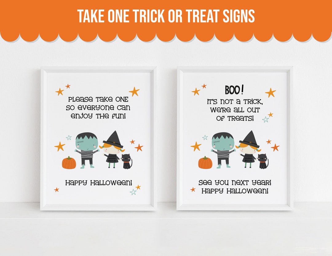 Trick or Treat Candy Sign, Please Take One Sign Halloween Sign, Out of ...