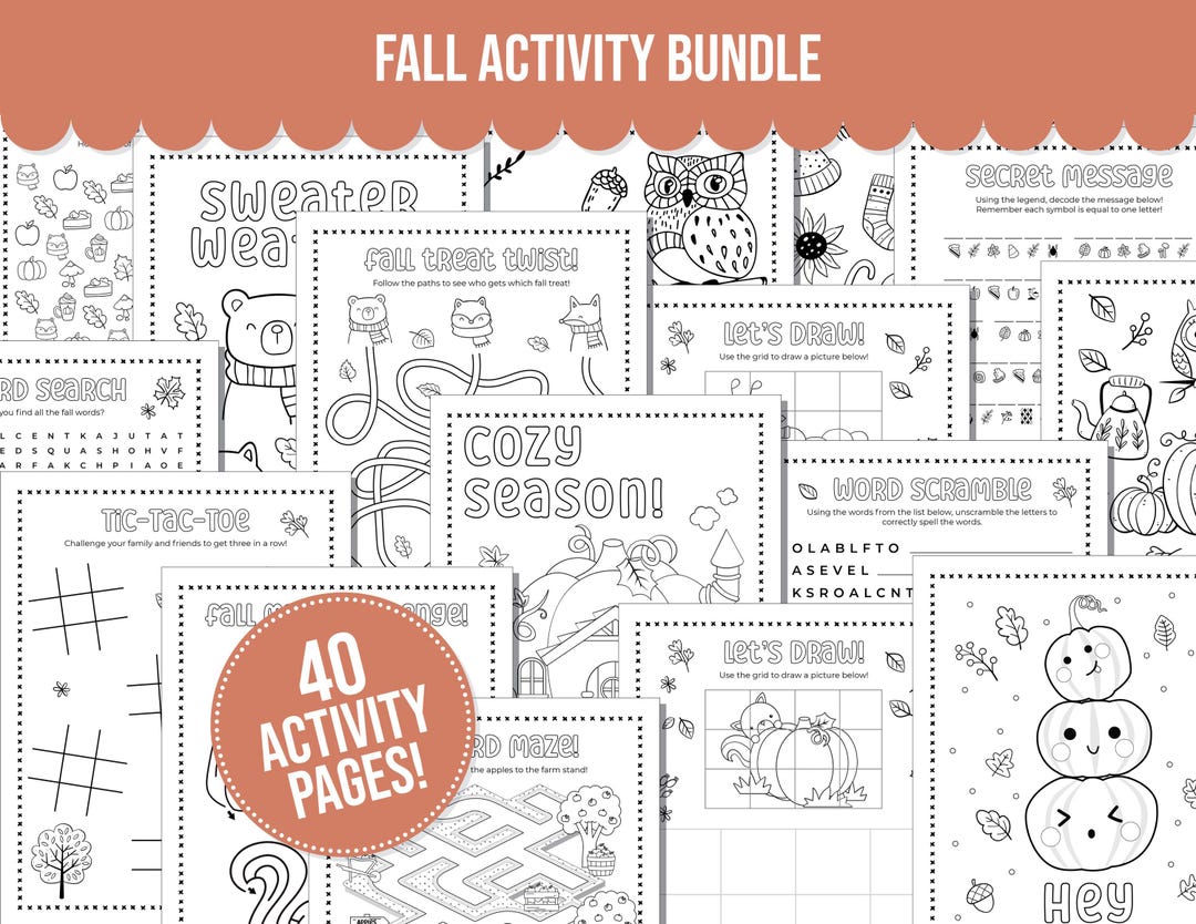 Fall Printable Activity Bundle Including Coloring Pages, Word Search ...