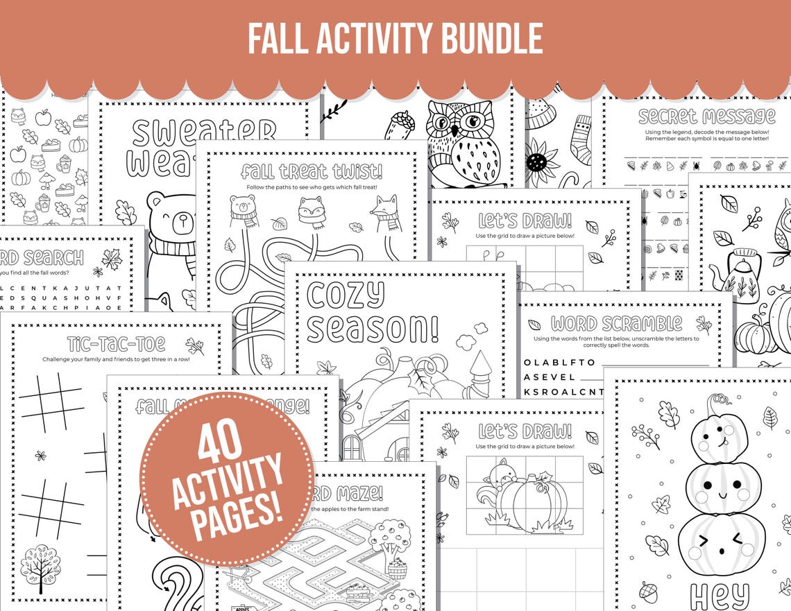 Fall Printable Activity Bundle Including Coloring Pages, Word Search ...