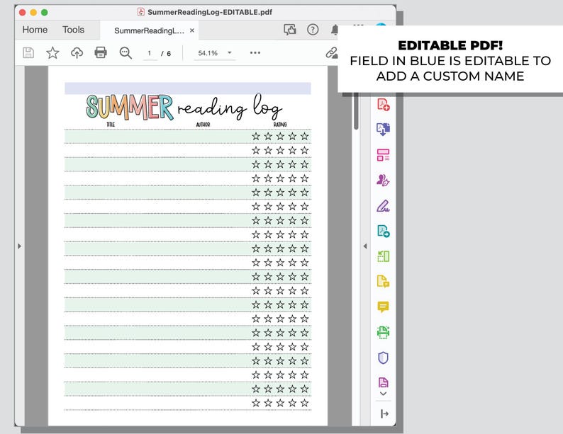 EDITABLE Summer Reading Log for Kids, Summer Reading Printables, Summer ...