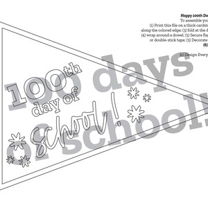 100th Day of School Pennant Flag Coloring Page Activity, Celebrate 100 ...