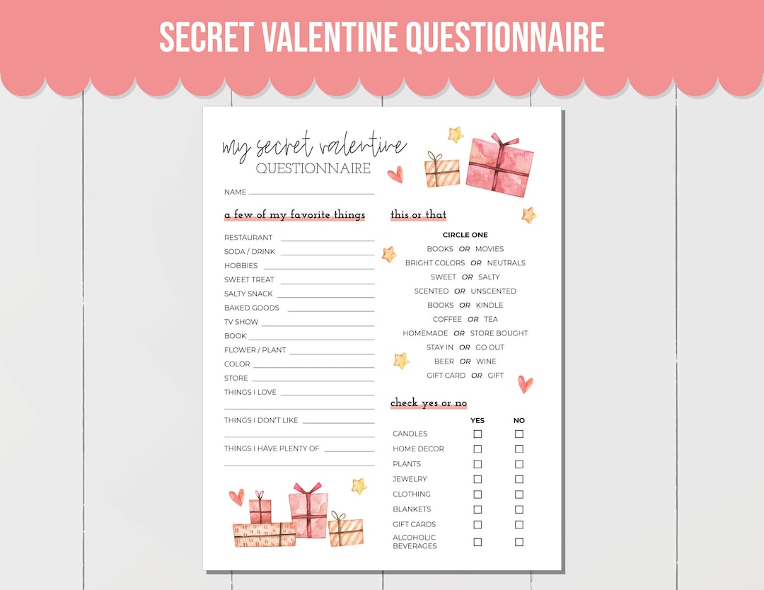 Gift Exchange Questionnaire, Gift Exchange Survey and Favorite Things ...