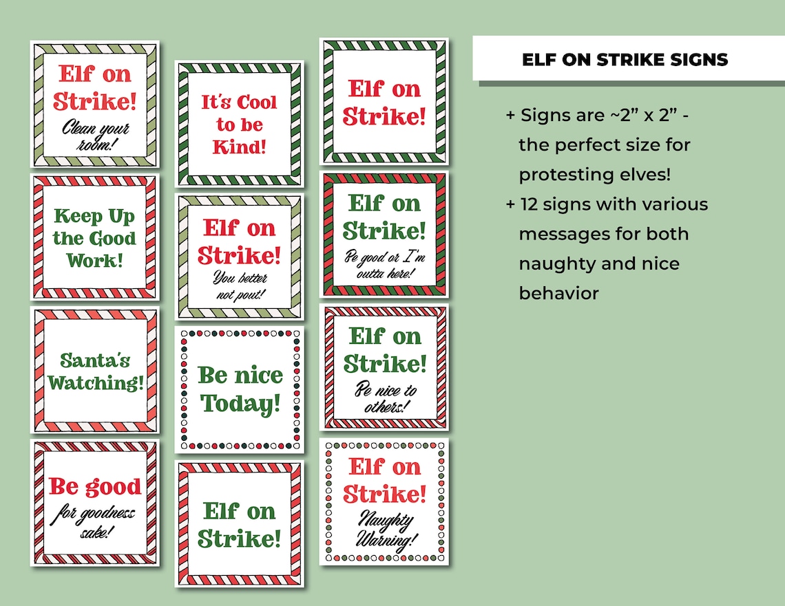 Elf on Strike Printable Signs Christmas Elf Accessories - Etsy