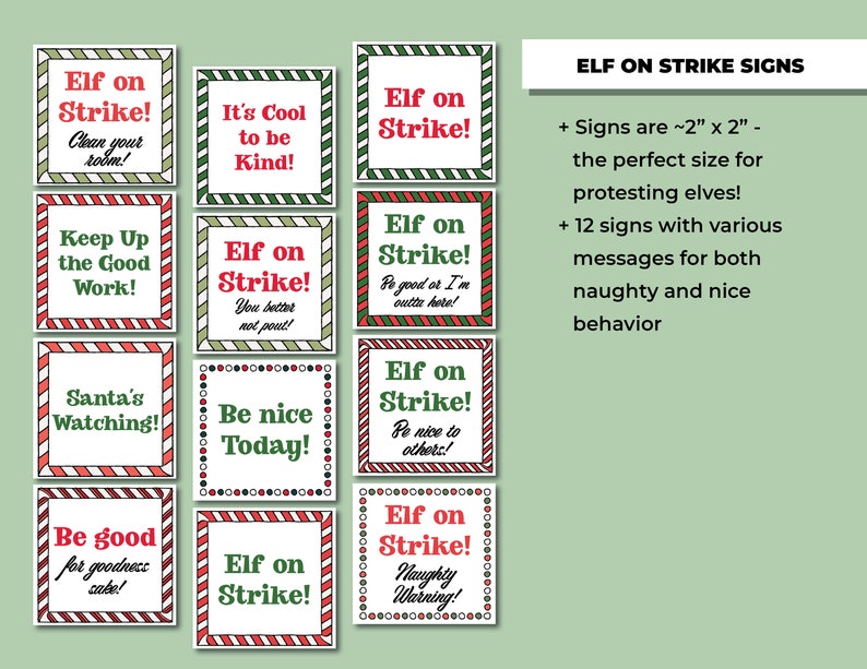 Elf on Strike Printable Signs, Christmas Elf Accessories, Holiday Elf ...