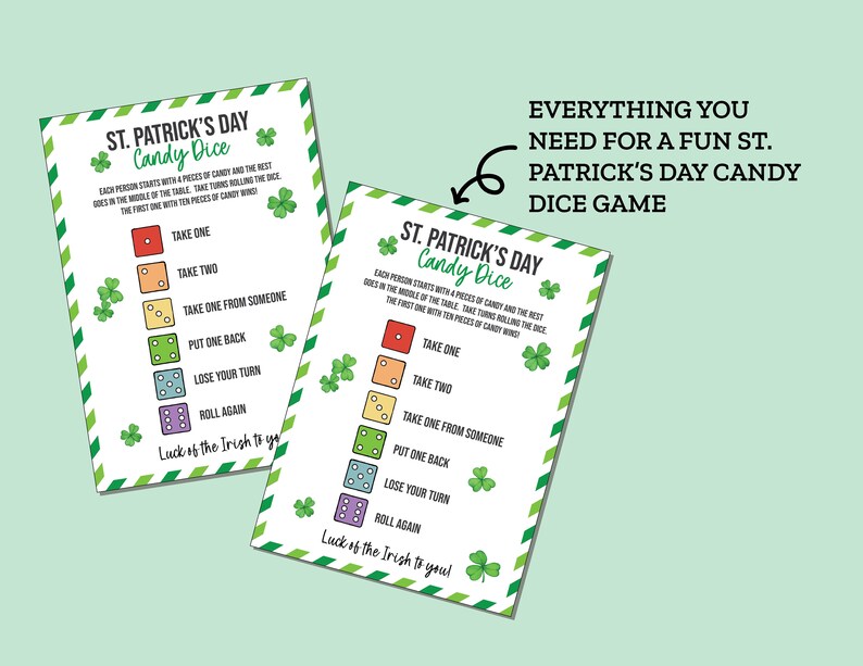 St Patricks Day Candy Dice Game Fun St Paddys Day Game for - Etsy