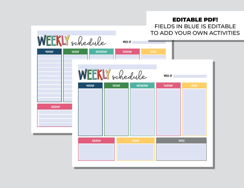 EDITABLE Weekly Schedule for Kids Printable to Plan All Your Activities ...