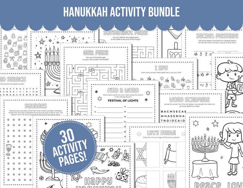 Hanukkah Printable Activity Bundle With Coloring Pages, Word Search ...