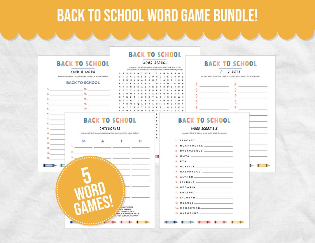 Back to School Word Games, Word Search and Word Scramble, 1st Day of ...