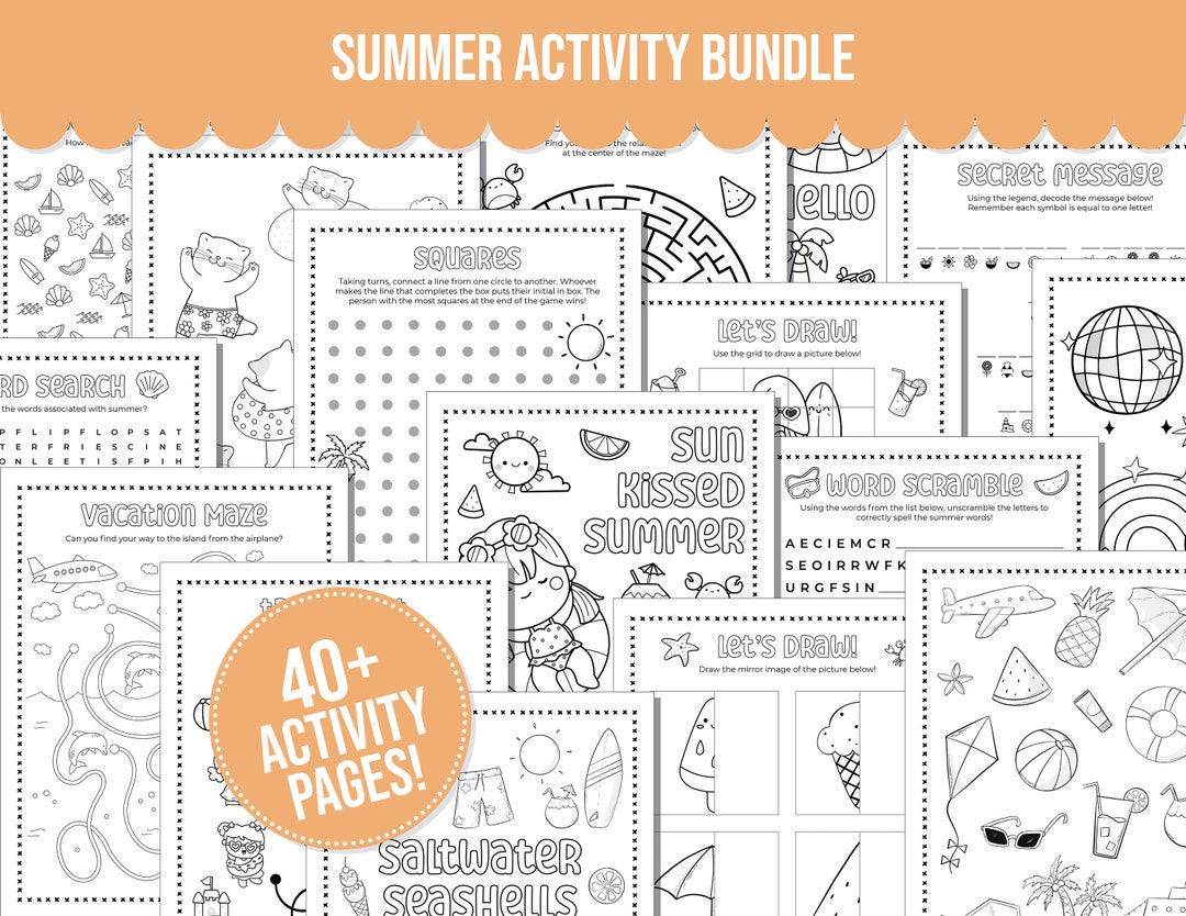 Summer Printable Activity Bundle With Coloring Pages, Word Search, Word ...