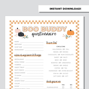 Halloween Boo Buddy Questionnaire, Fall Gift Exchange Survey and ...