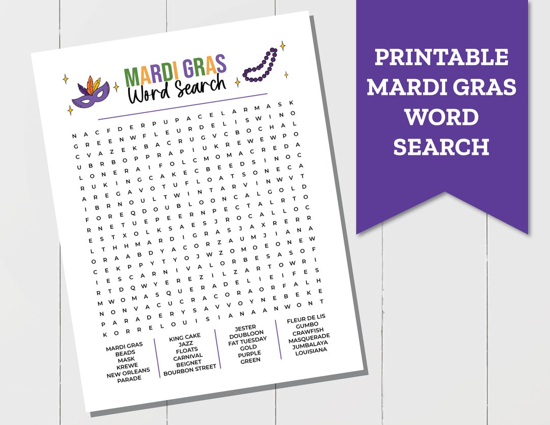 Mardi Gras Word Search, Printable Mardi Gras Games, Mardi Gras Word ...