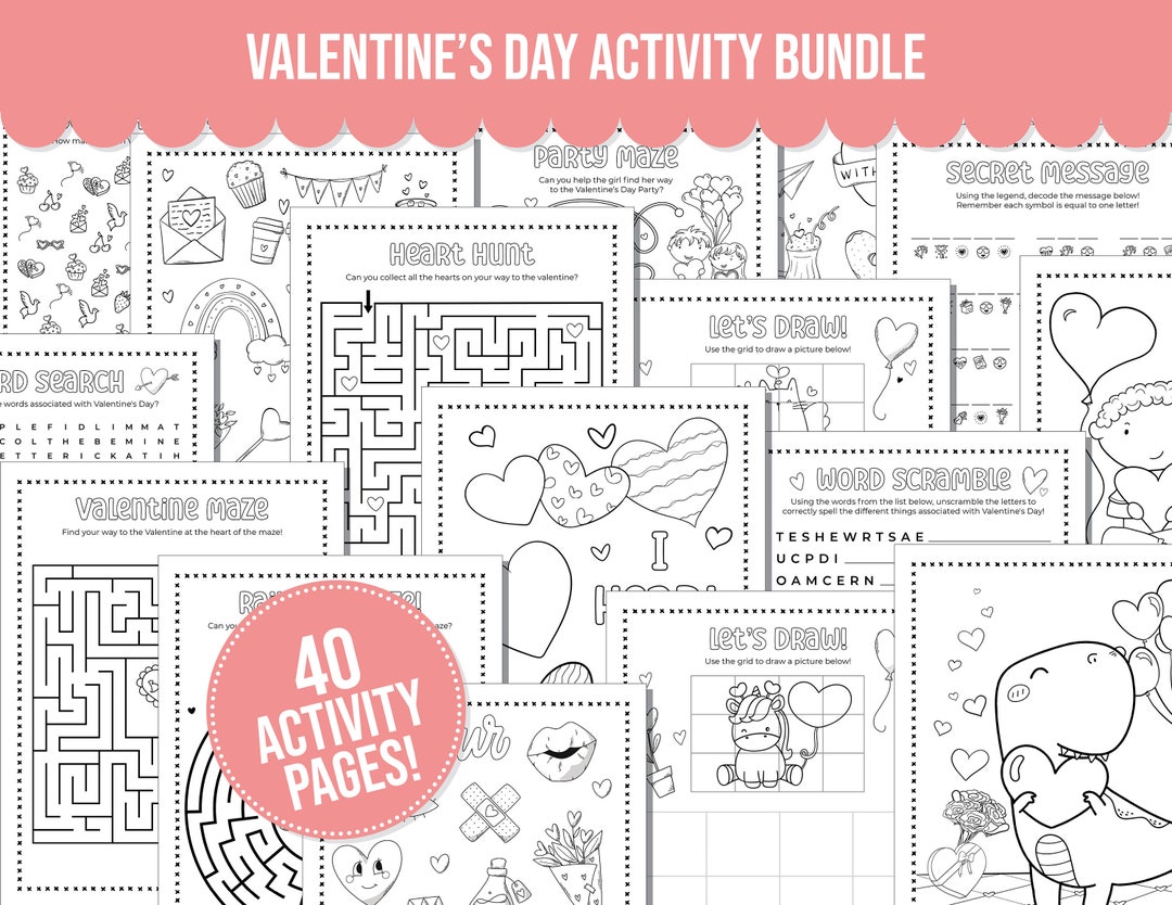 Valentines Day Printable Activity Bundle With Coloring Pages, Word ...