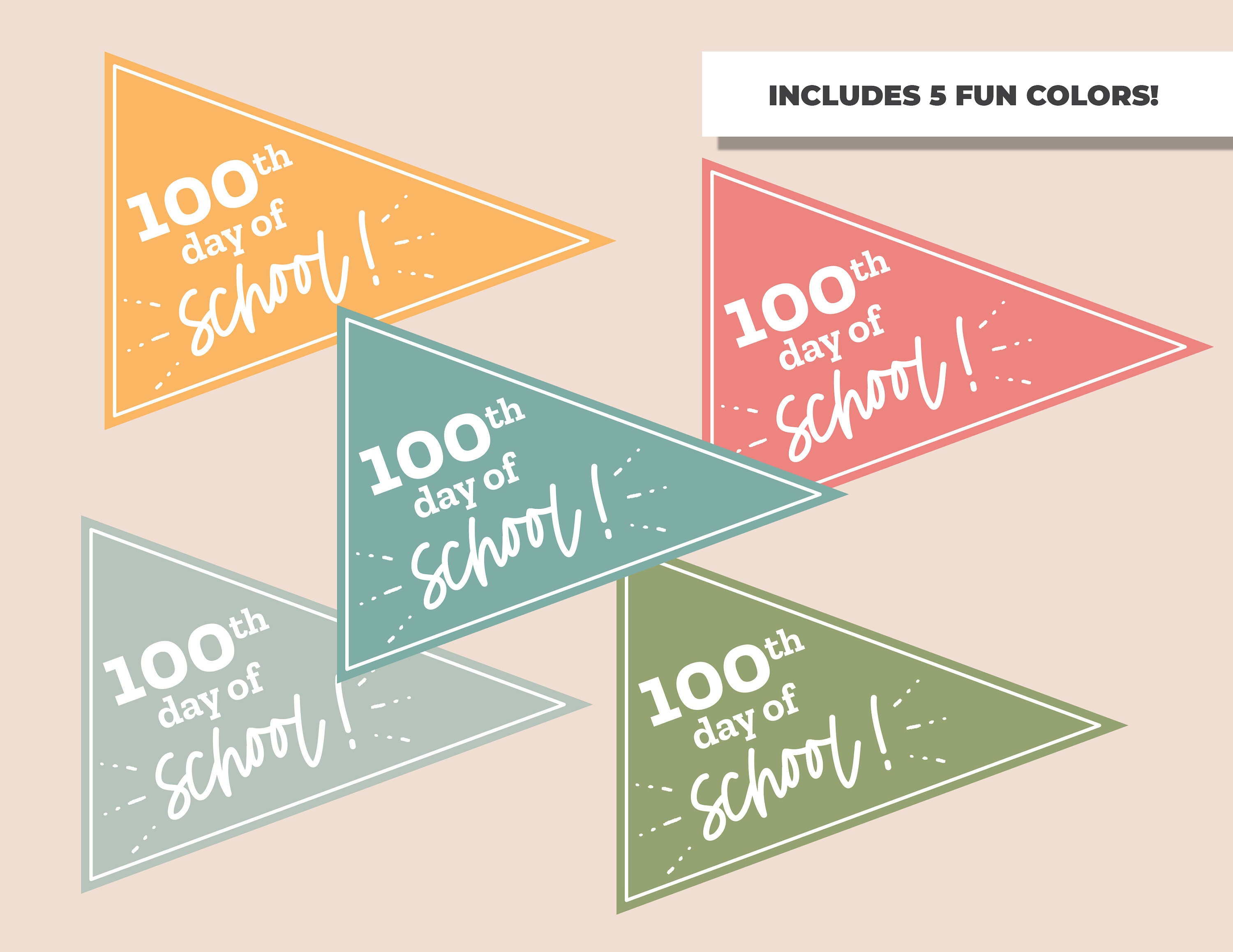 100th Day of School Printable Pennant Flags for Classroom Celebration ...