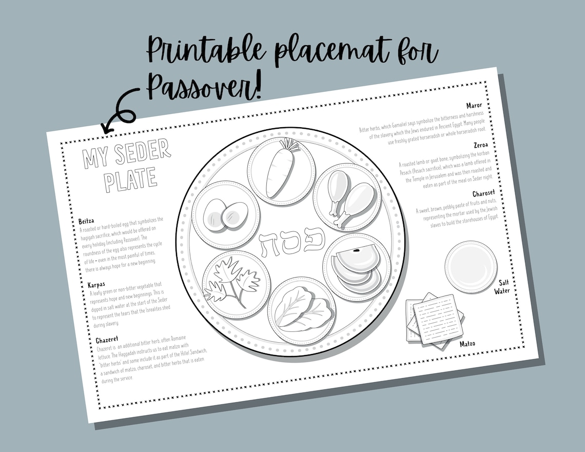 Passover Seder Plate Activity, Printable Passover Placemat for Seder ...