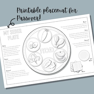 Passover Seder Plate Activity, Printable Passover Placemat for Seder ...