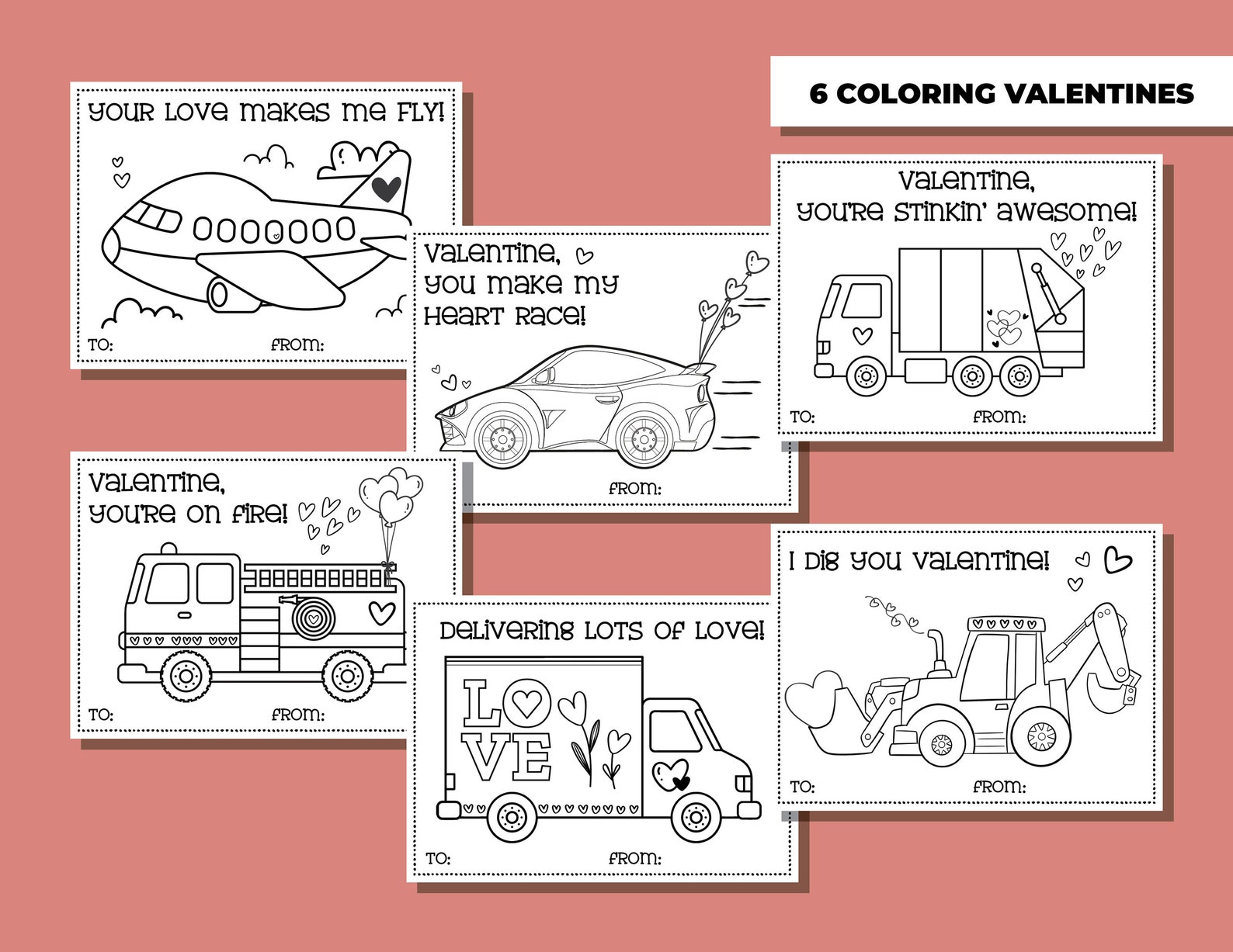 Construction Truck Coloring Valentine for Valentines Day - Etsy
