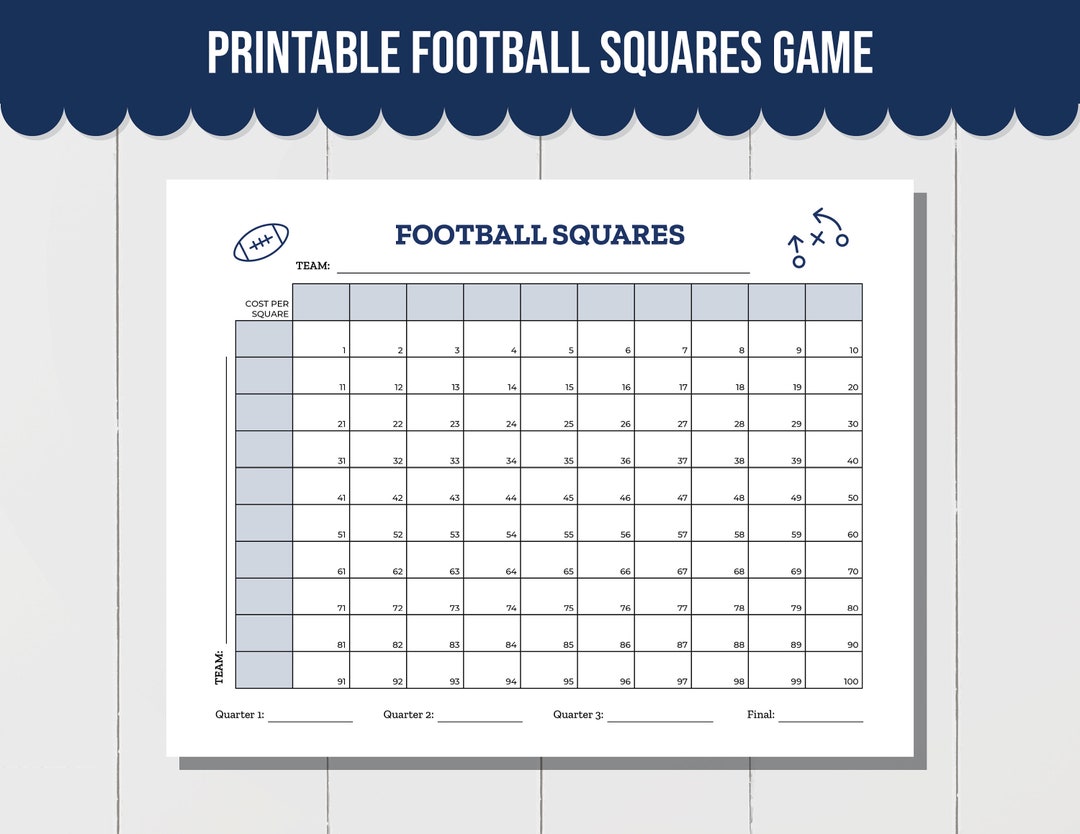 Football Squares Game, Printable Football Squares, Bowl Game Football ...