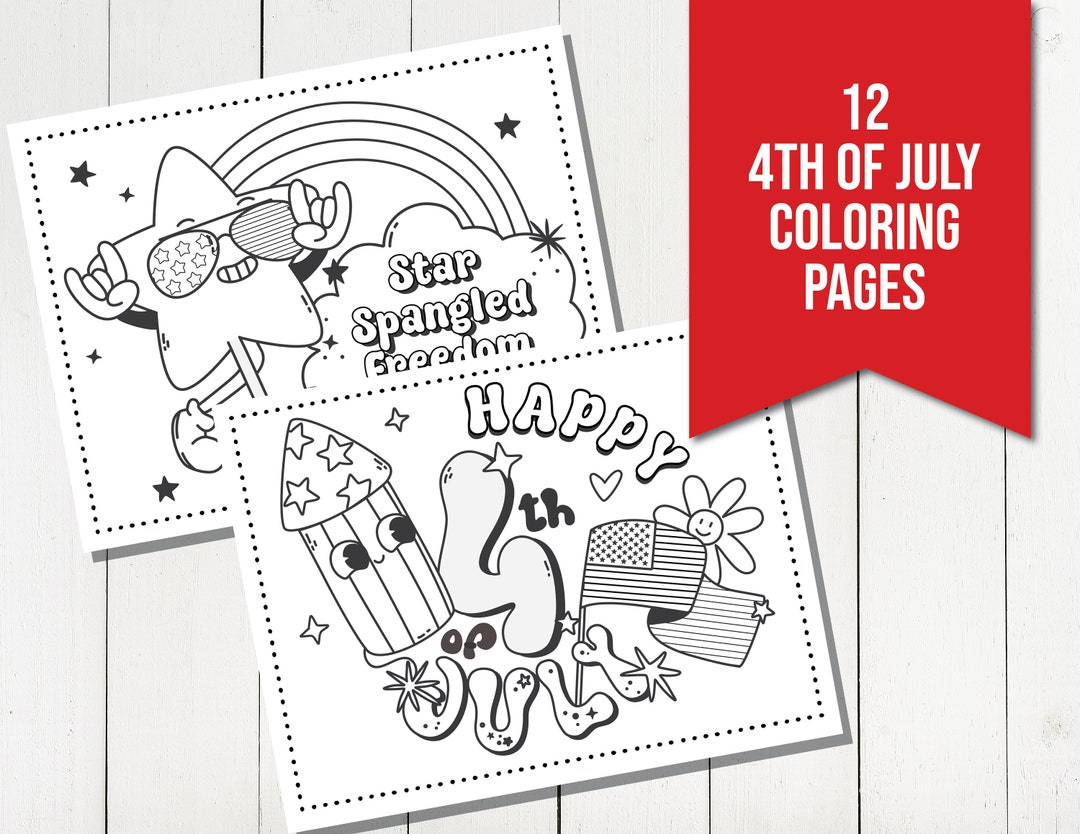 4th of July Coloring Pages Featuring a Retro, Groovy Design Perfect ...